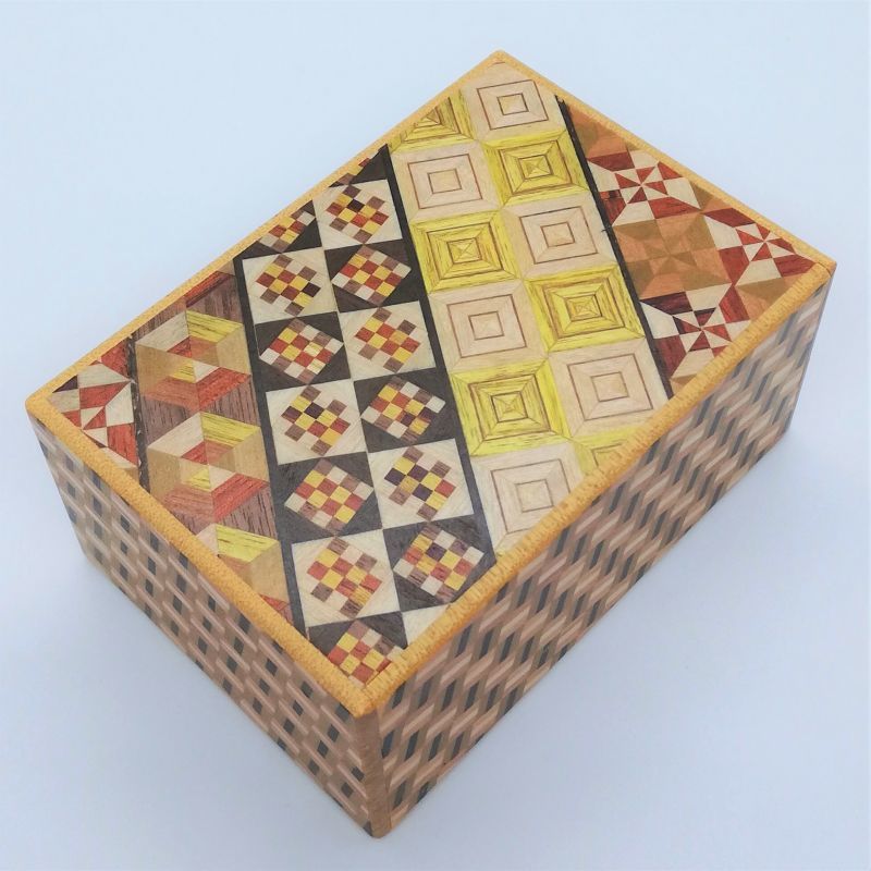 18 steps Yosegi/kuzushi 4 sun Japanese puzzle box Himitsu-bako New ...
