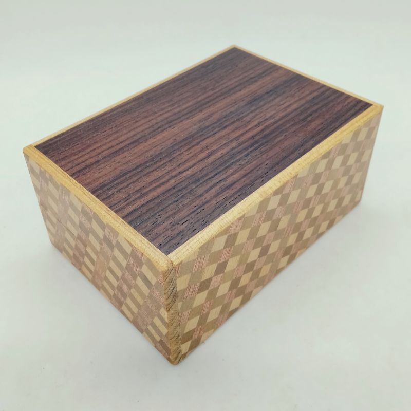 18 steps Rosewood/Ichimatsu 4 sun Japanese puzzle box Himitsu-bako ...